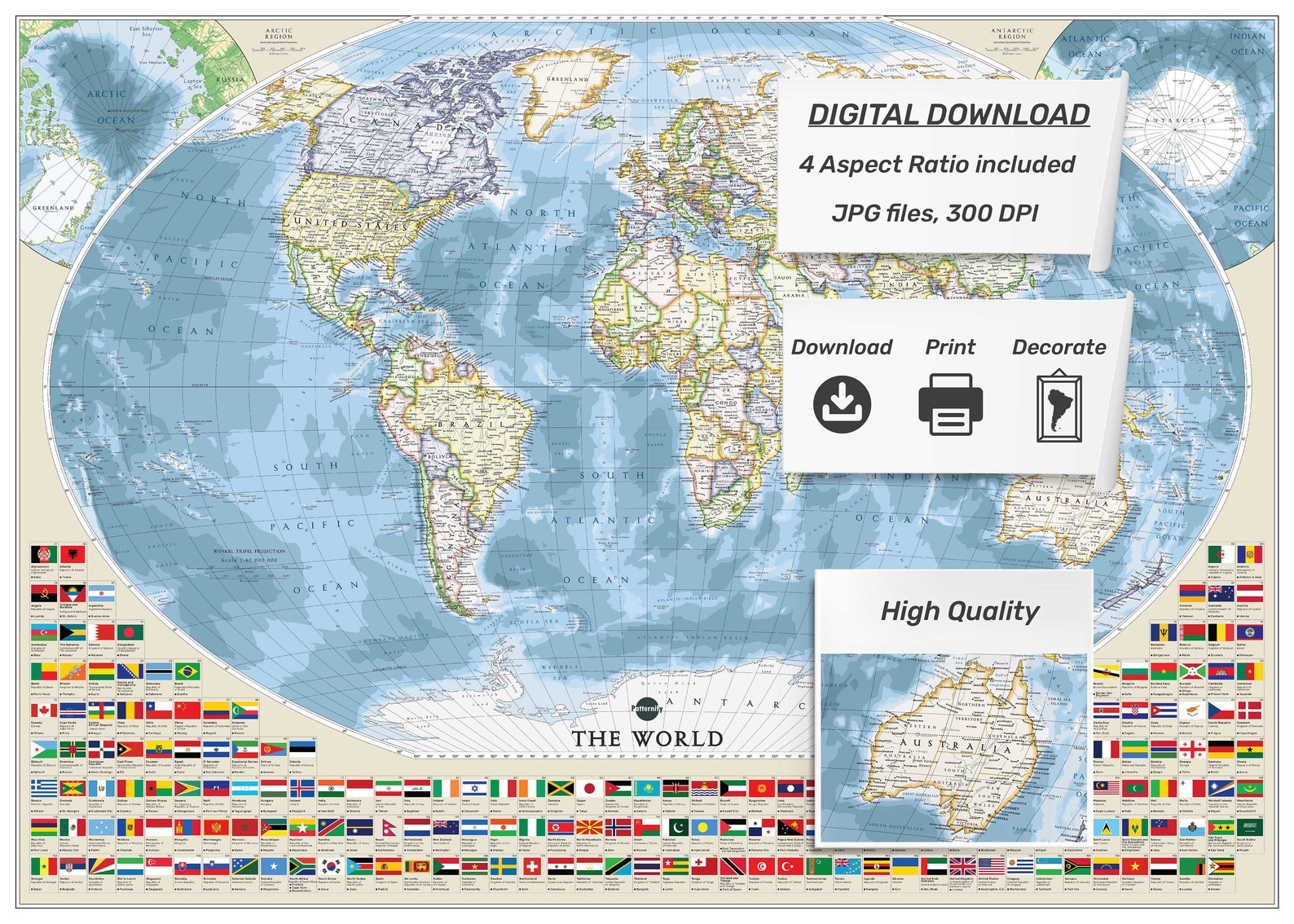 World Map With Flags Printable Map of the World With State Flags ...