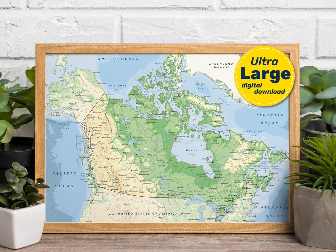Canada Detailed Physical Map. Canadian Terrain Vector Map. Educational ...