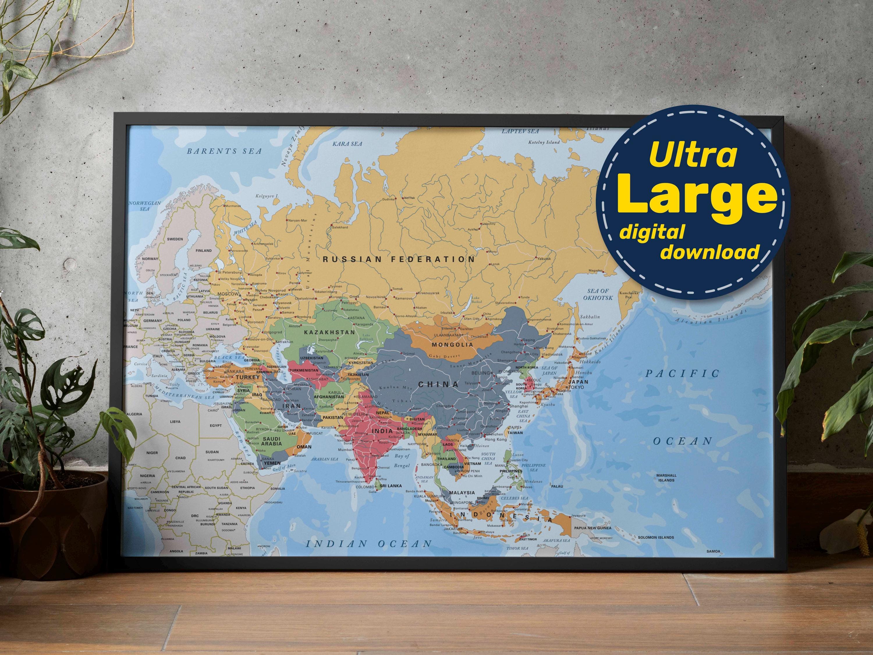Political Map of Asia. Large Printable Asia Map Poster Full Color With ...