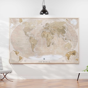 Beige Map of the World. Detailed PRINTABLE Brown World Map. World Map ...