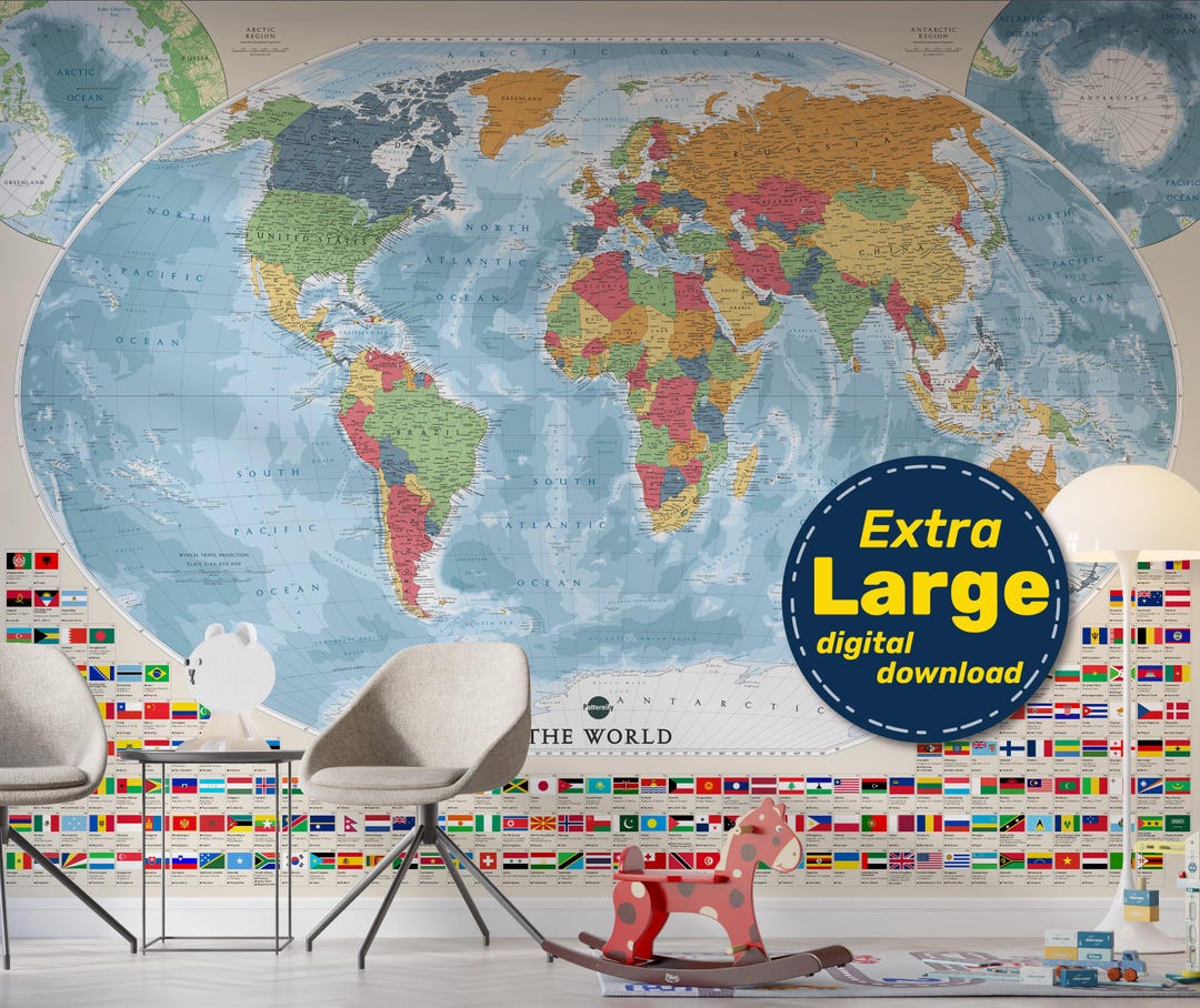 Political World Map With Flags. PRINTABLE Executive Map of the World ...