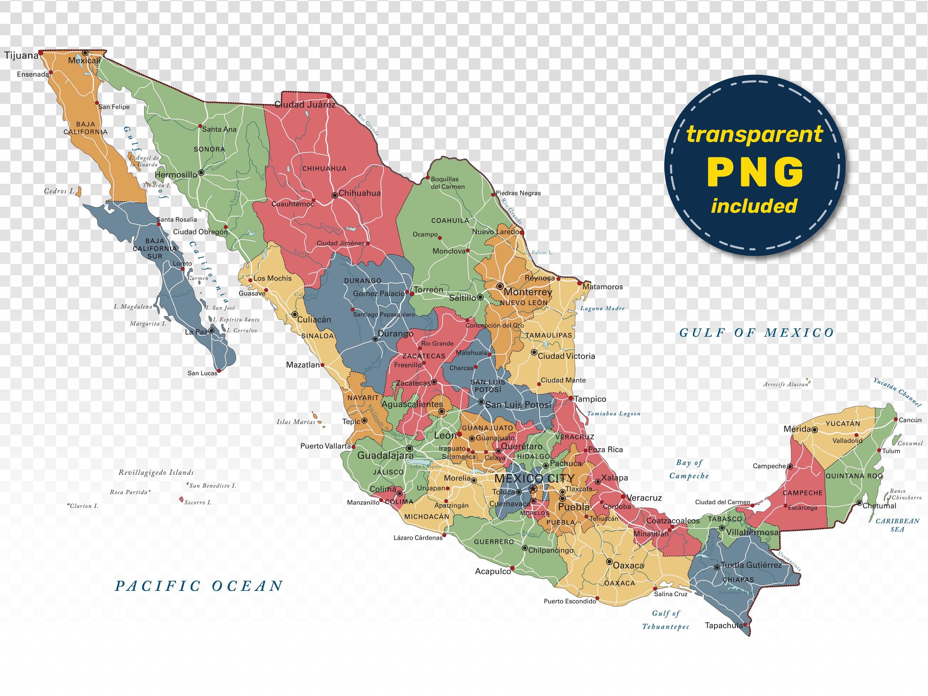 Political Map of Mexico. Large Detailed Mexico Map Poster With Cities ...