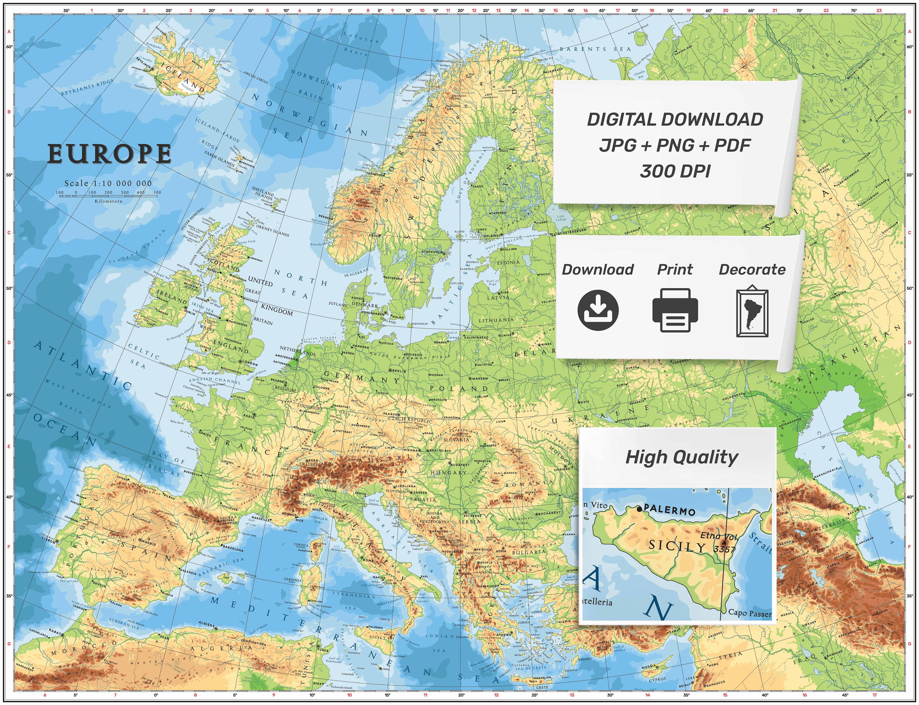 Europe Map Print Europe Map Wall Art PRINTABLE Europe Map - Etsy