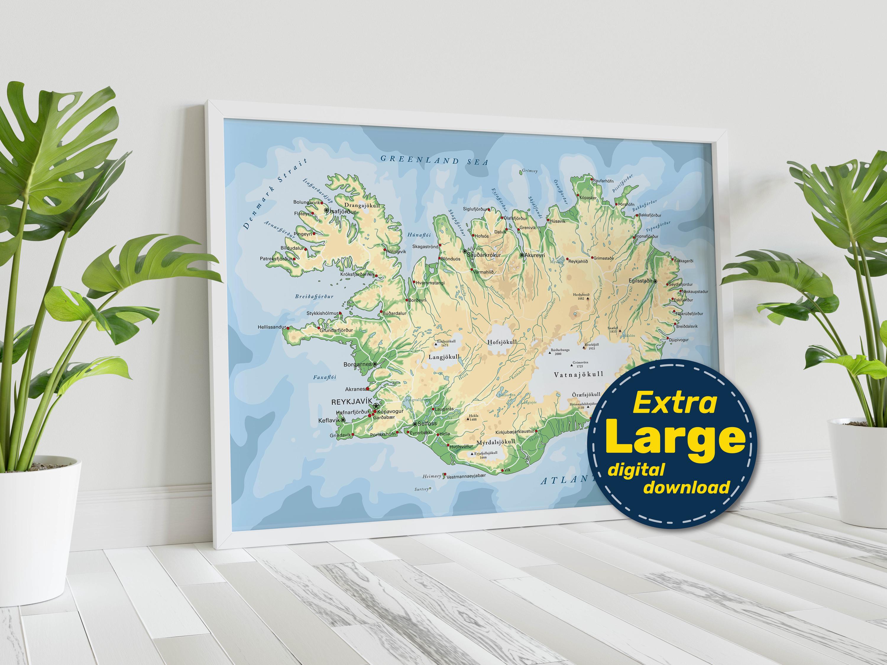 Iceland Detailed Physical Map. Iceland Terrain Vector Map. Educational ...
