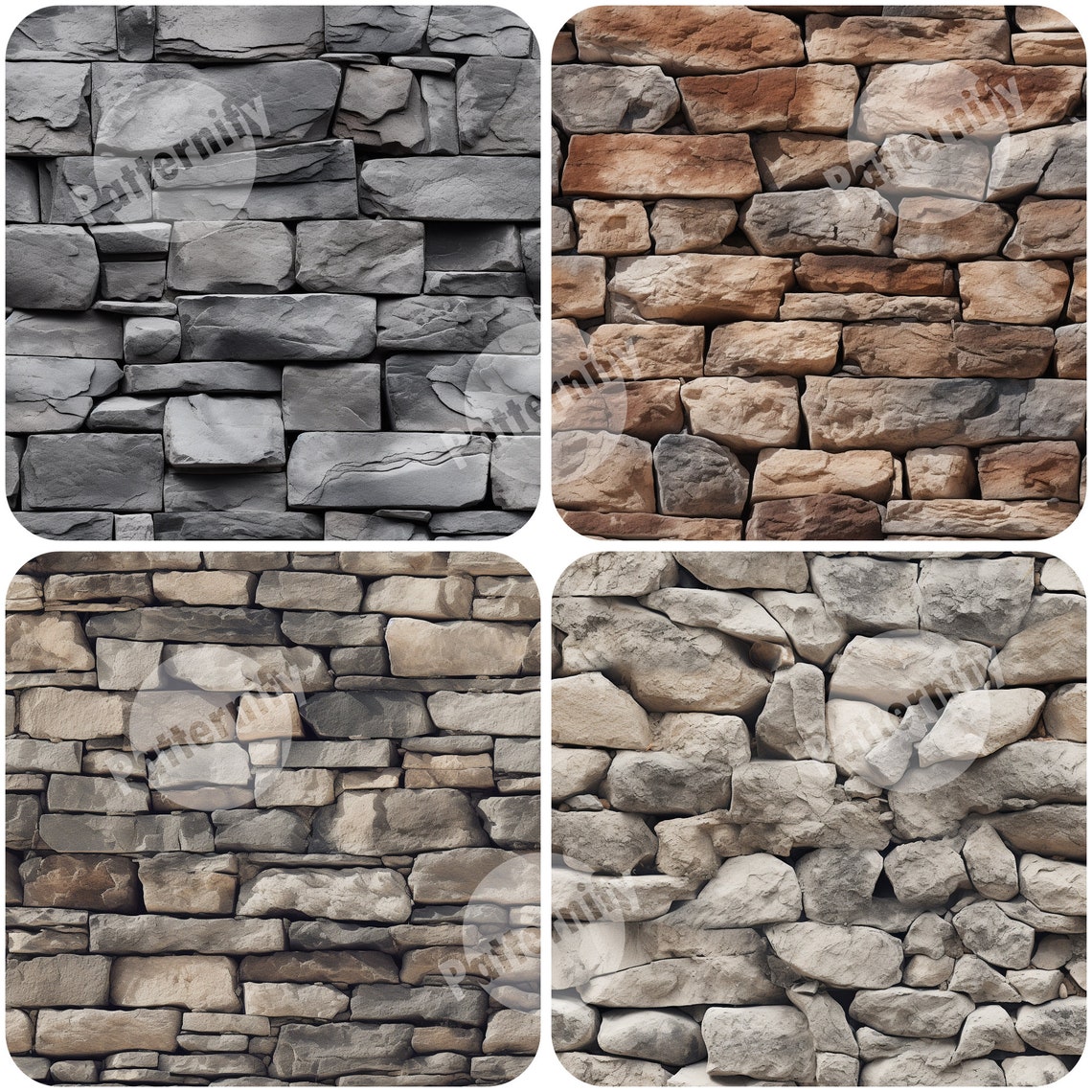 8 Stone Wall Texture Seamless Patterns. Digital Paper, Commercial Use ...