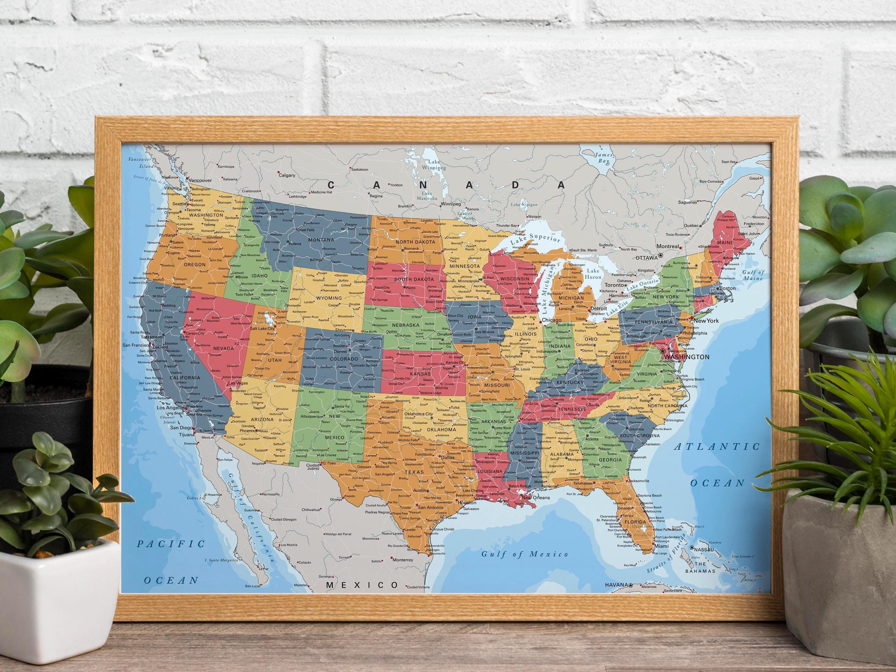 Political Map of USA. Large Detailed United States Map Poster With ...