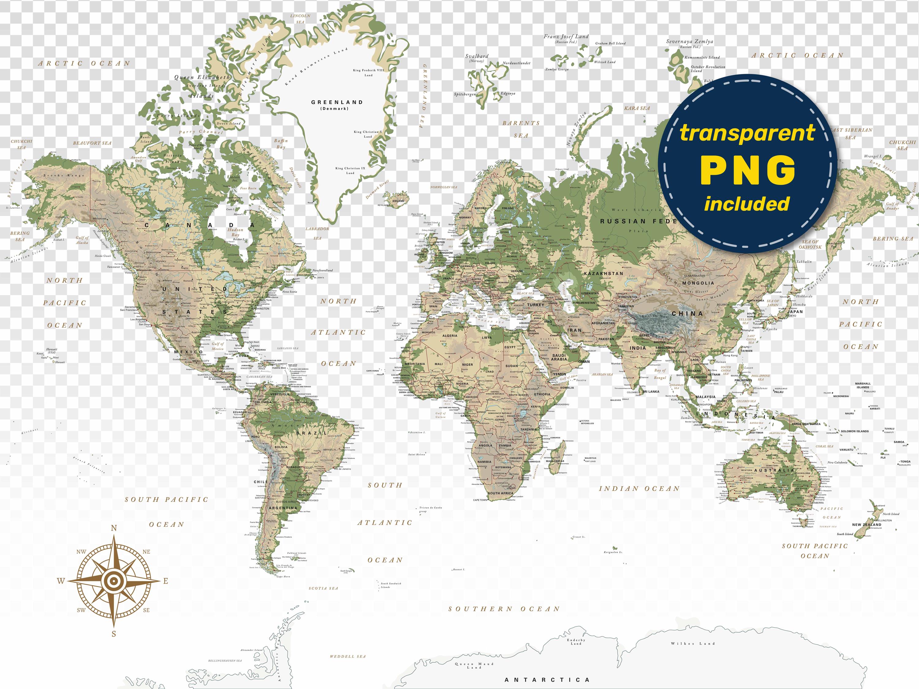 Terrain Map of the World. Digital World Map. High-resolution Antique ...