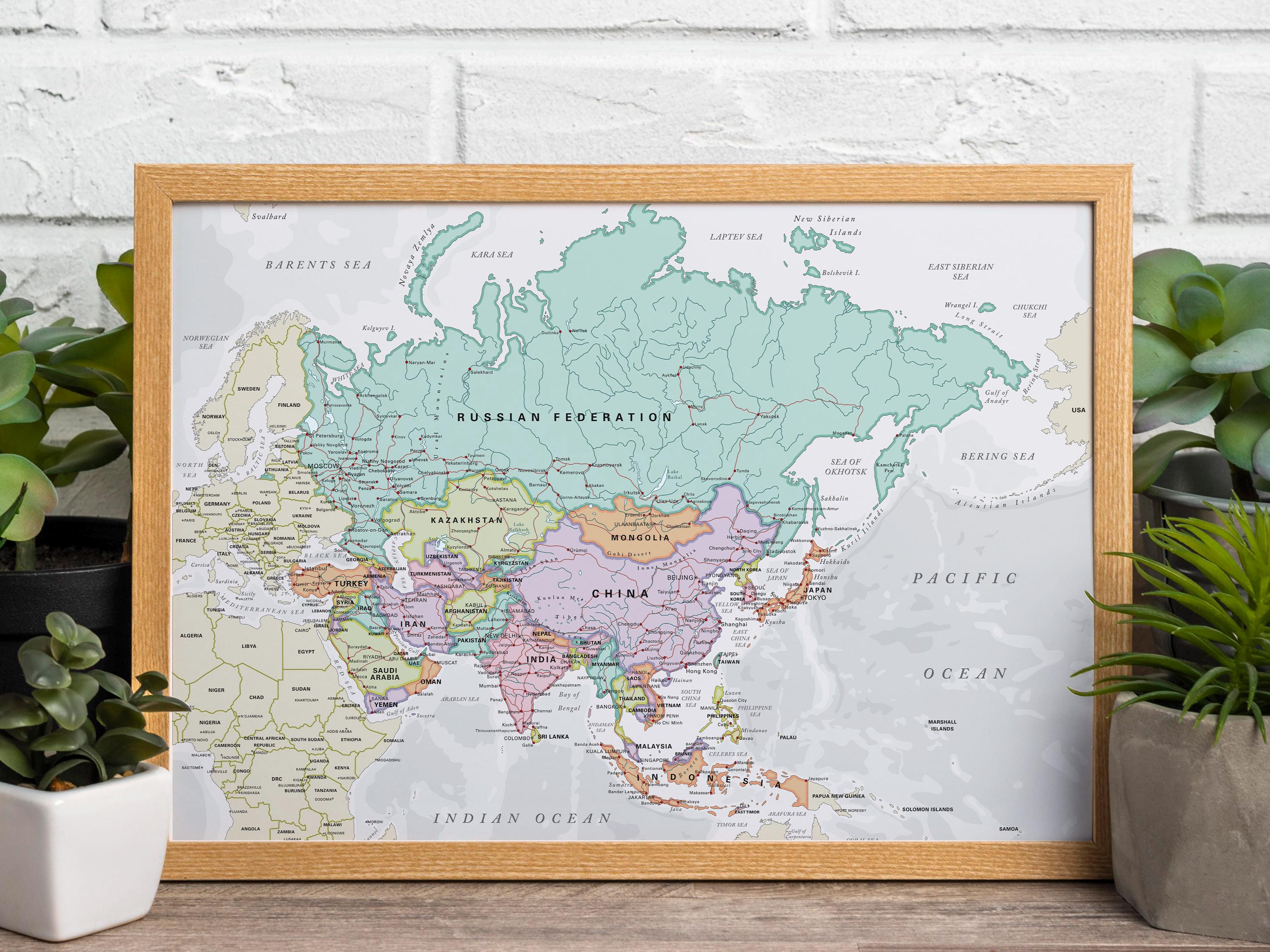 Political Map of Asia. Large Printable Asia Map Poster Full Color With ...