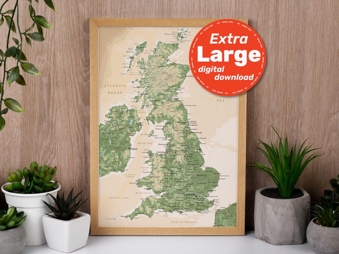 United Kingdom Vintage Physical Map. Britain Terrain Vector Map ...