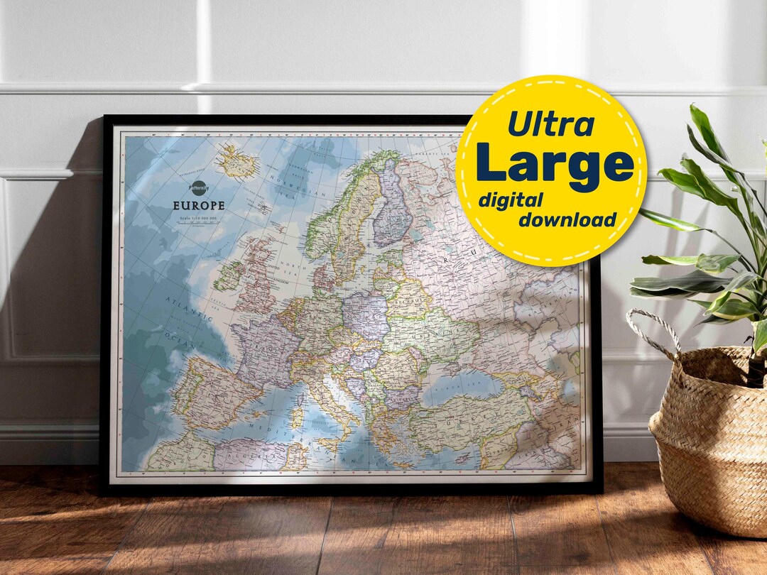 Europe Political Map Print. High-resolution PRINTABLE Europe Map. EU ...