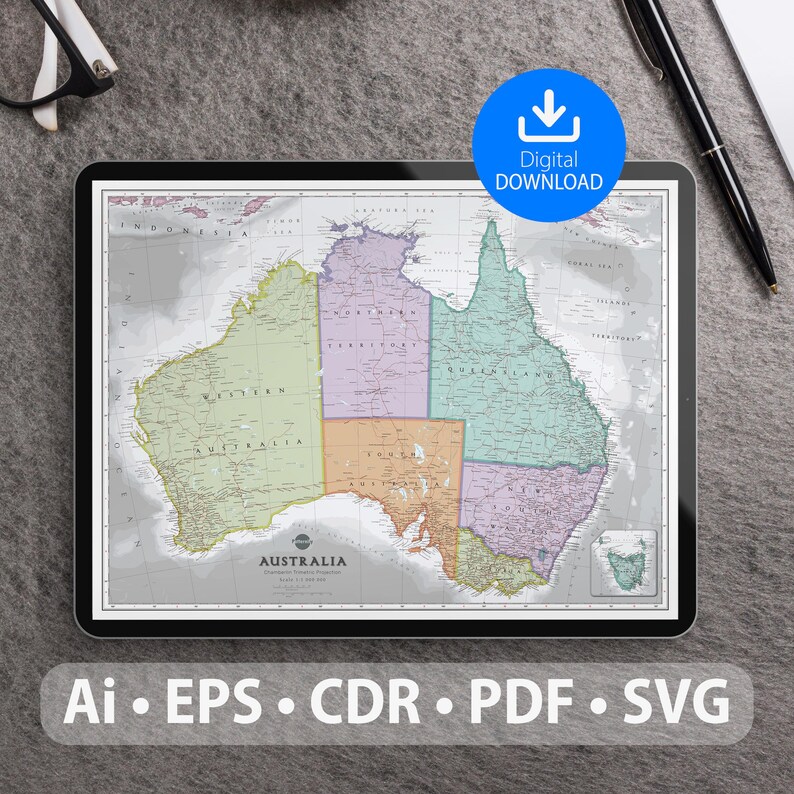 Australia Vector Map. Svg, Ai, Eps, Cdr and Pdf Files Included ...