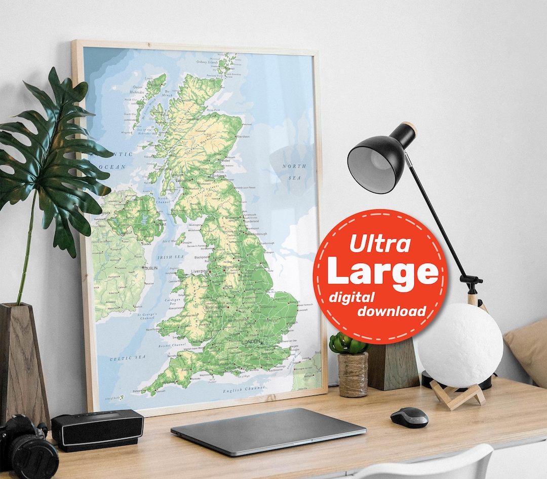 United Kingdom Detailed Physical Map. UK Terrain Vector Map ...
