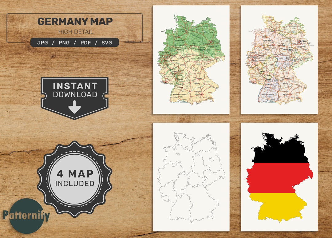 Germany Map Bundle. Printable Germany Map Set. Political, Physical ...