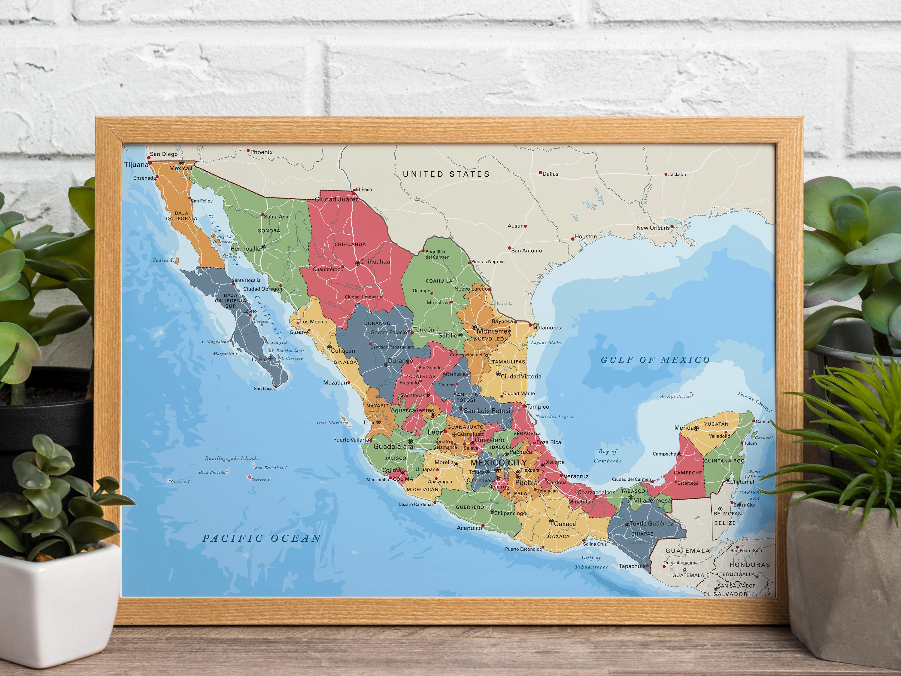 Political Map of Mexico. Large Detailed Mexico Map Poster With Cities ...