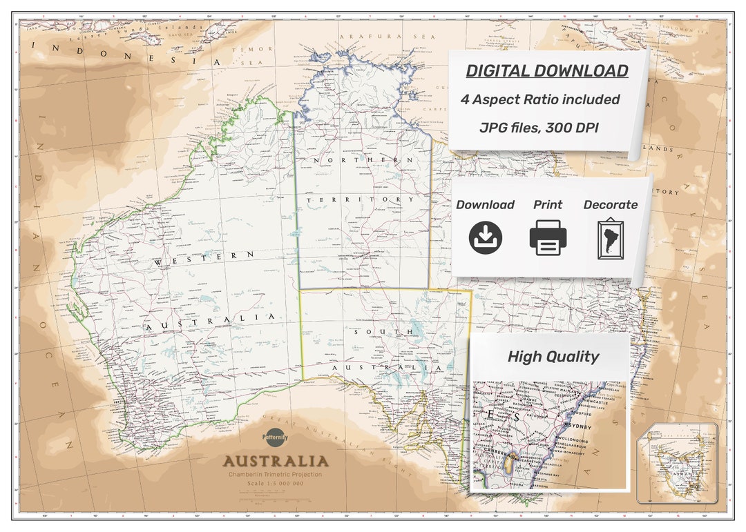 Political Map of Australia. Australia Map Wall Art. PRINTABLE ...