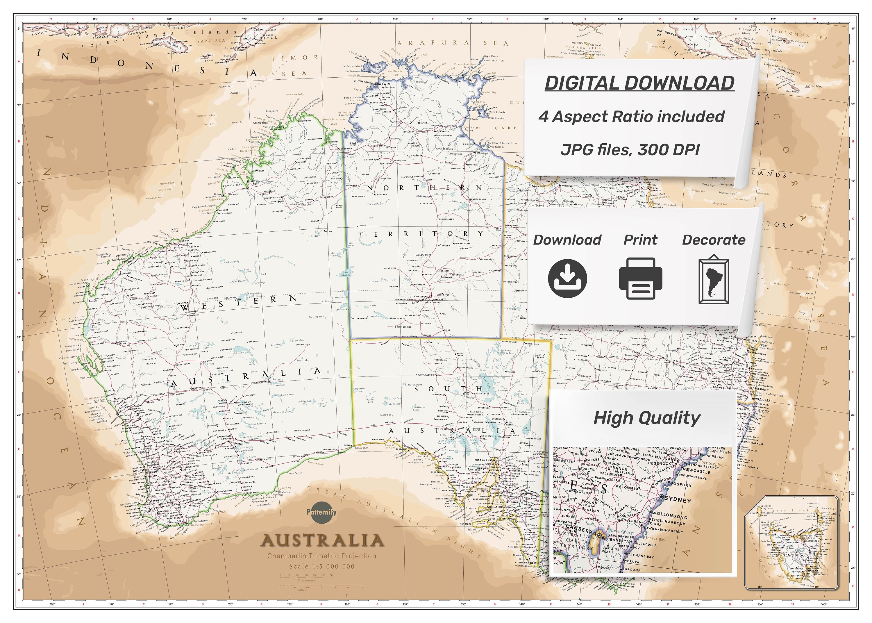 Political Map of Australia. Australia Map Wall Art. PRINTABLE ...