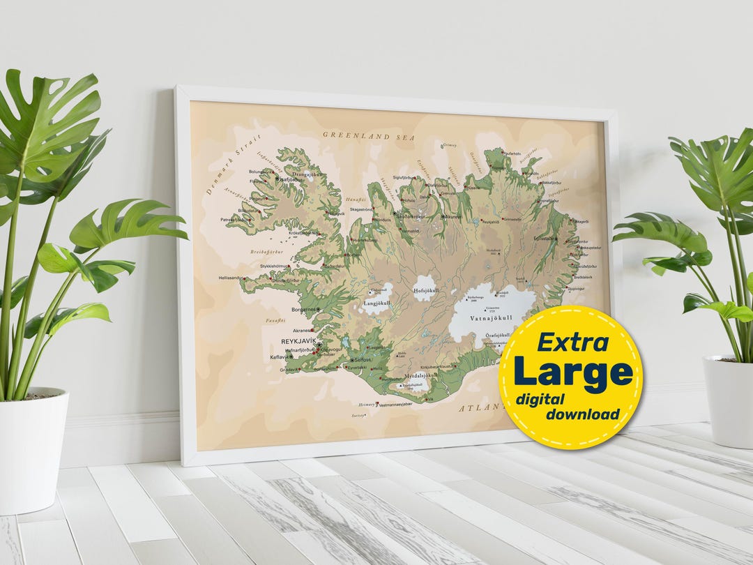 Iceland Vintage Physical Map. Iceland Terrain Vector Map. Educational ...