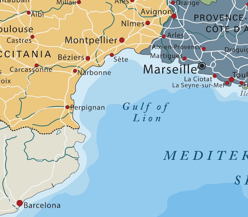 Political Map of France. Large Detailed French Map Poster With Cities ...