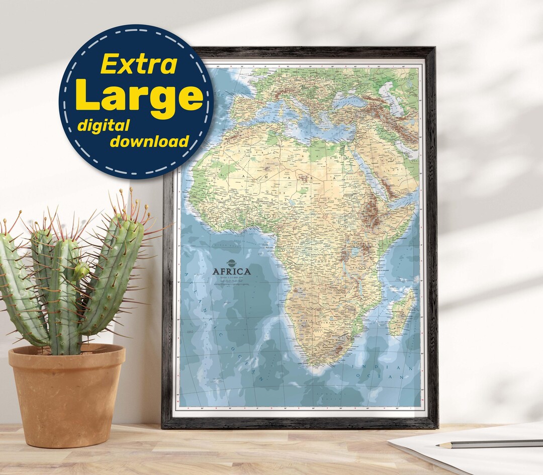 Africa Physical Map Print. High-resolution PRINTABLE Africa Continent ...