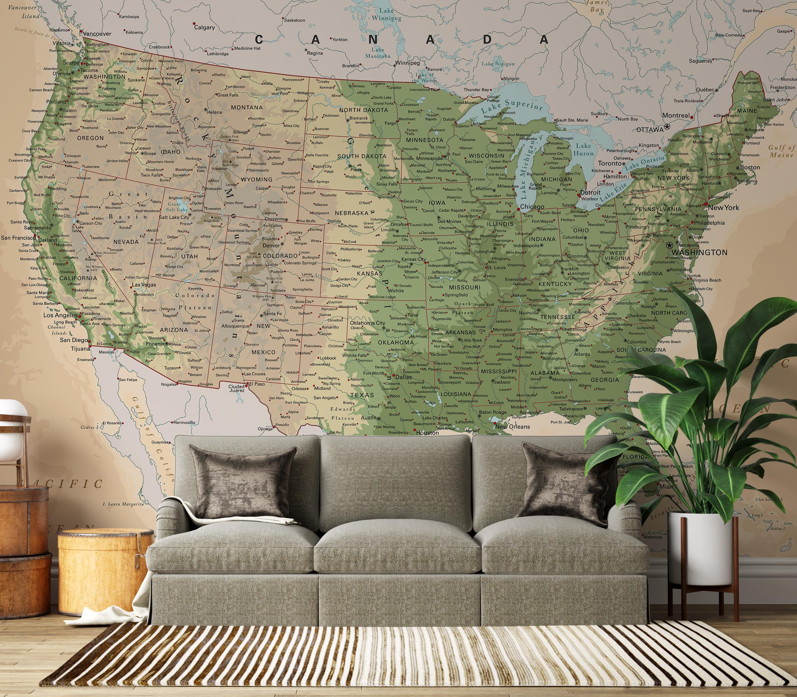 United States Vintage Physical Map. USA Terrain Vector Map. Educational ...