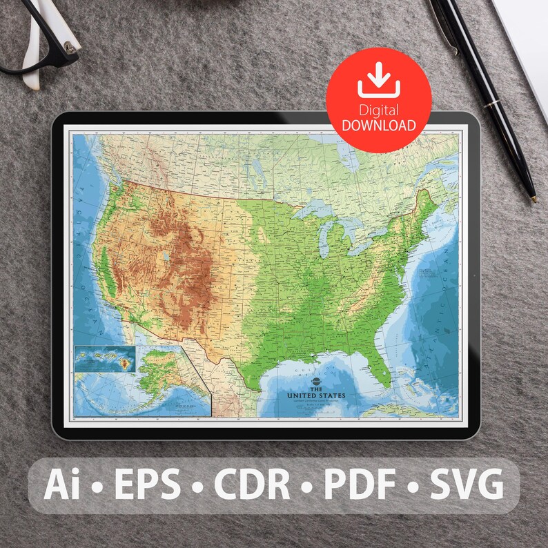 USA Vector Map. Svg, Ai, Eps, Cdr and Pdf Files Included. Scalable ...