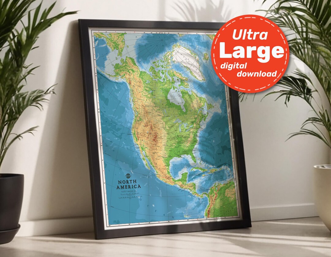 North America Physical Map Print. High-resolution PRINTABLE North ...