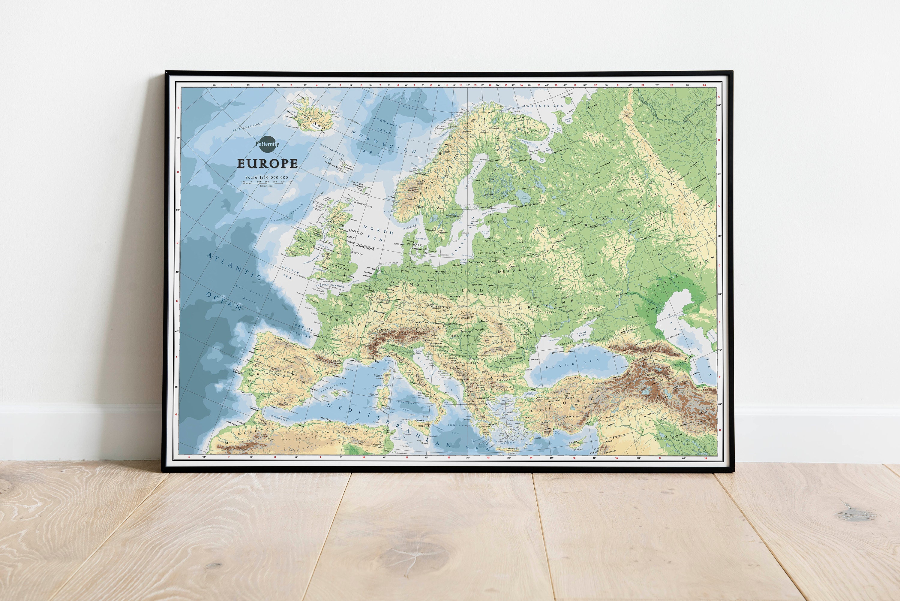 Terrain Map of Europe Europe Map Poster Giclee Print European Continent ...