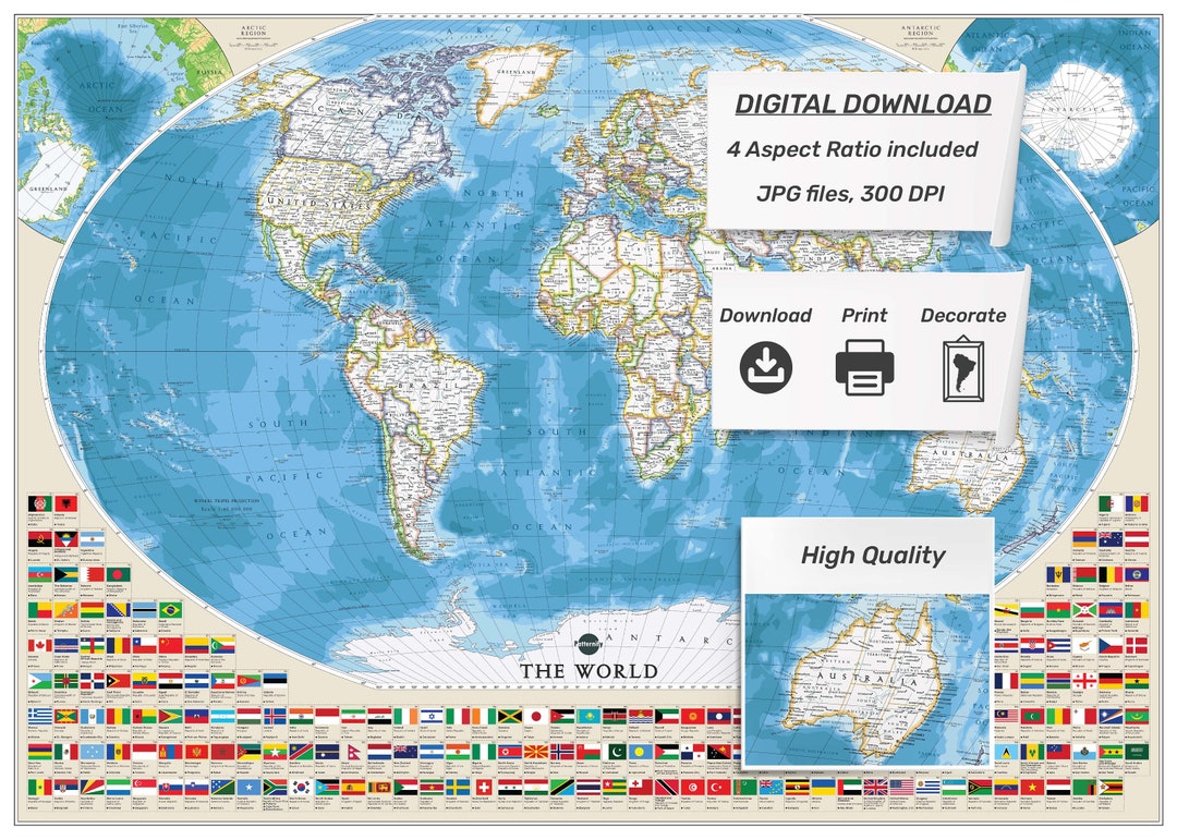 World Map With Flags Printable Map of the World With State Flags ...