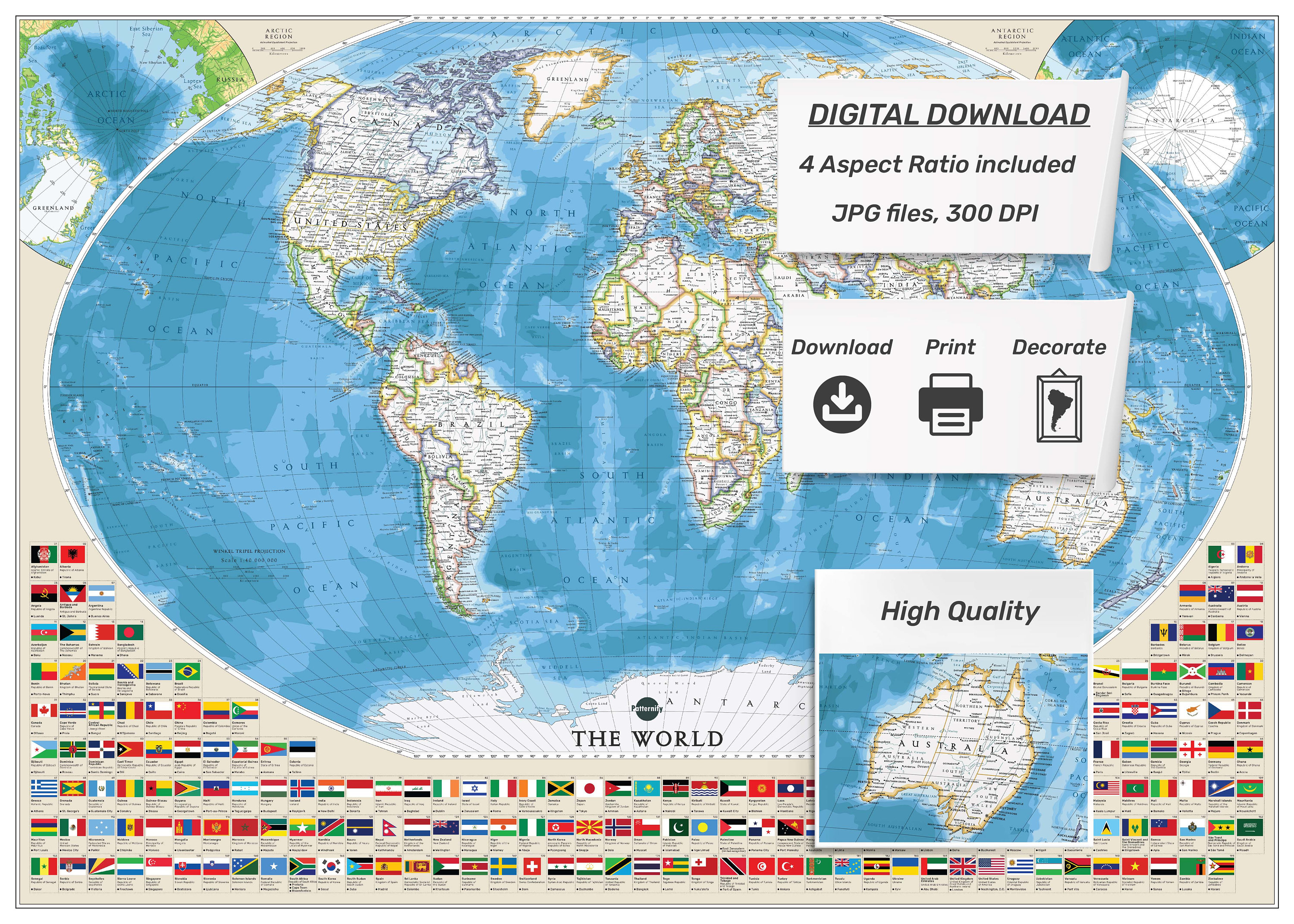 World Map With Flags Printable Map of the World With State Flags ...