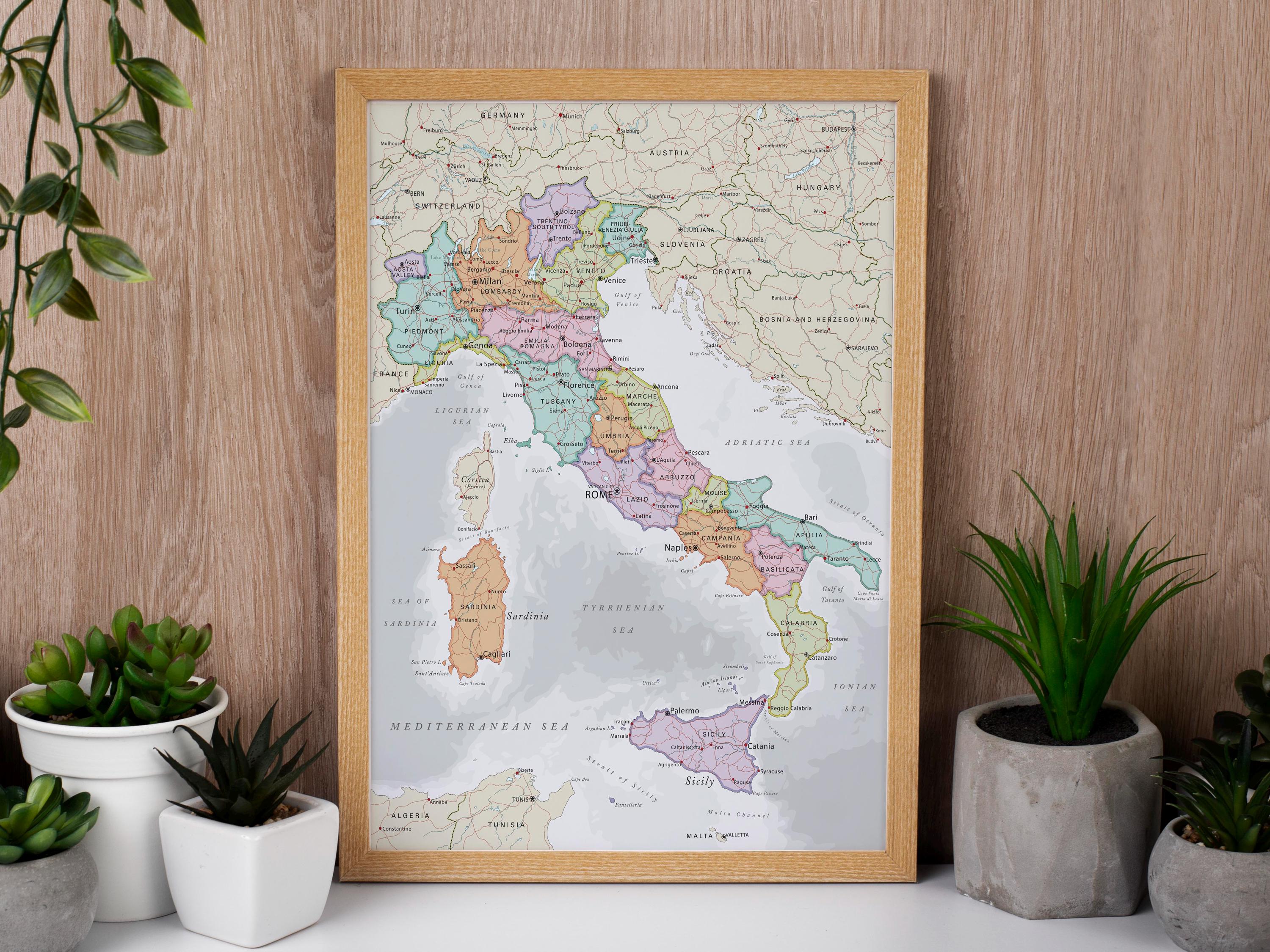 Political Map of Italy. Large Detailed Italian Map Poster With Cities ...