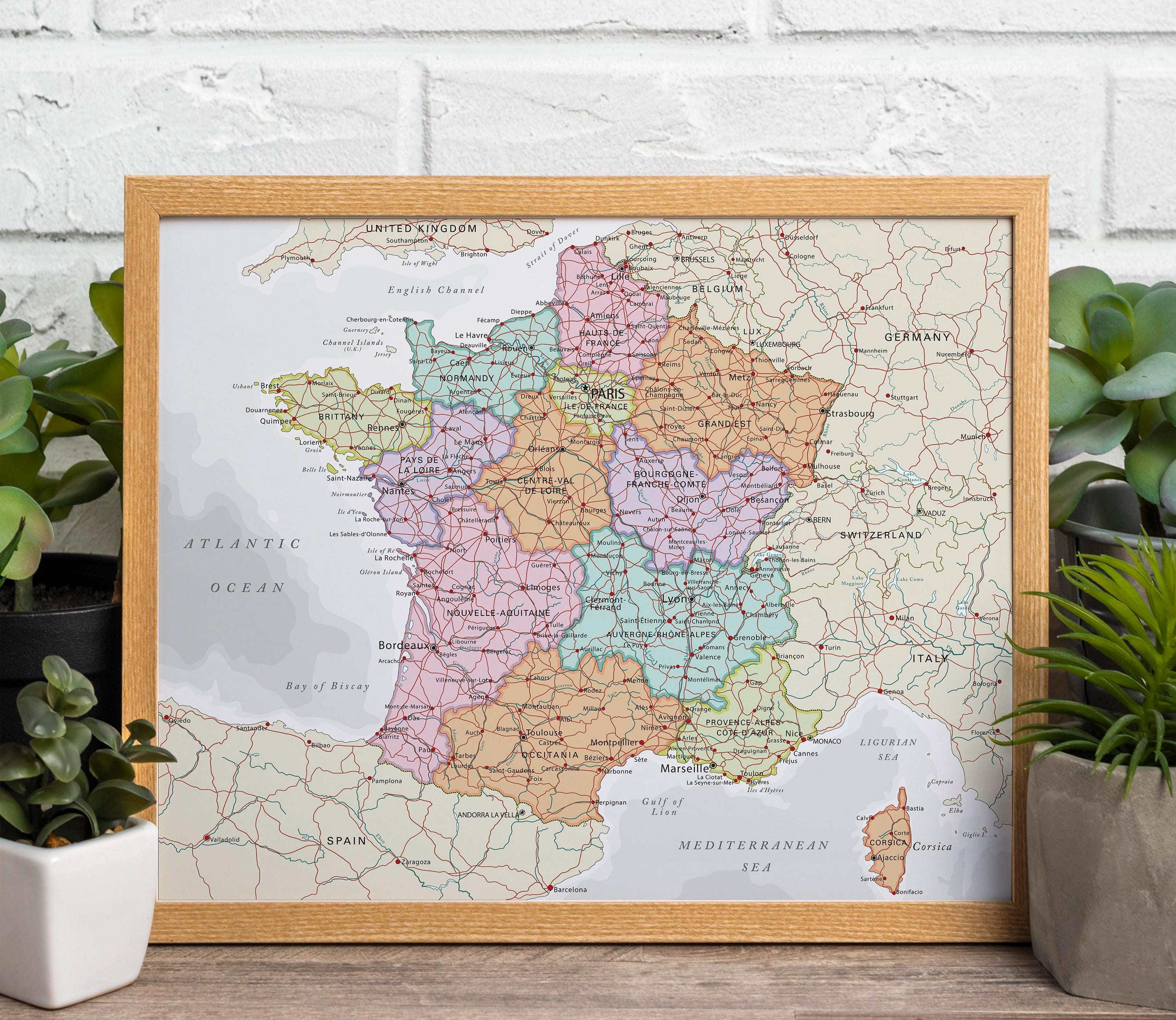 Political Map of France. Large Detailed French Map Poster With Cities ...
