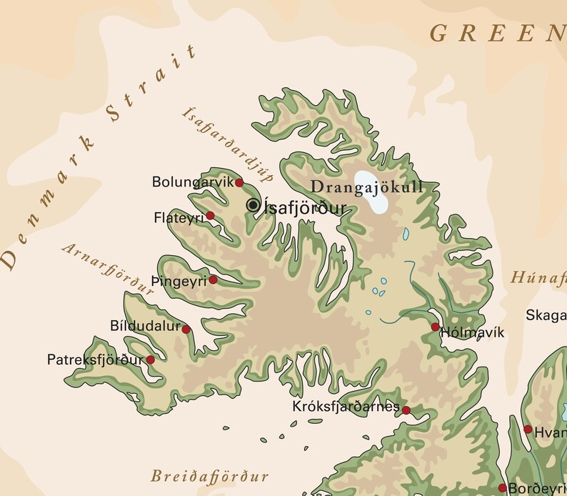 Iceland Vintage Physical Map. Iceland Terrain Vector Map. Educational ...