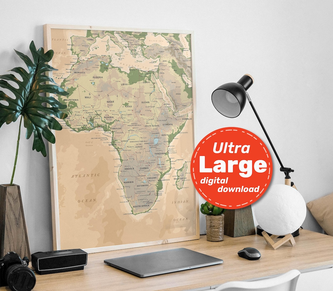 Terrain Map of Africa. Detailed Digital Africa Map. High-resolution ...