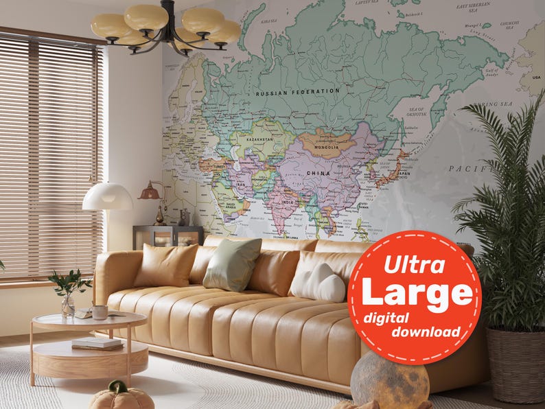 Political Map of Asia. Large Printable Asia Map Poster Full Color With ...