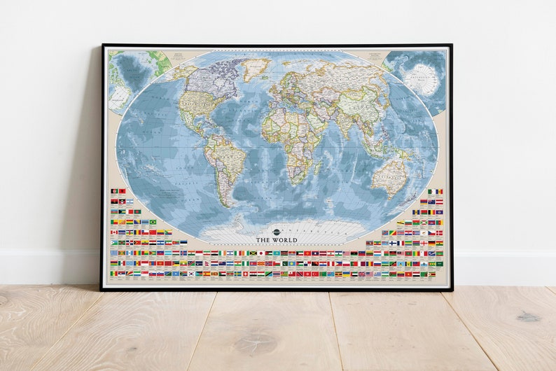 Political Map of the World With Flags | World Map Poster With State ...