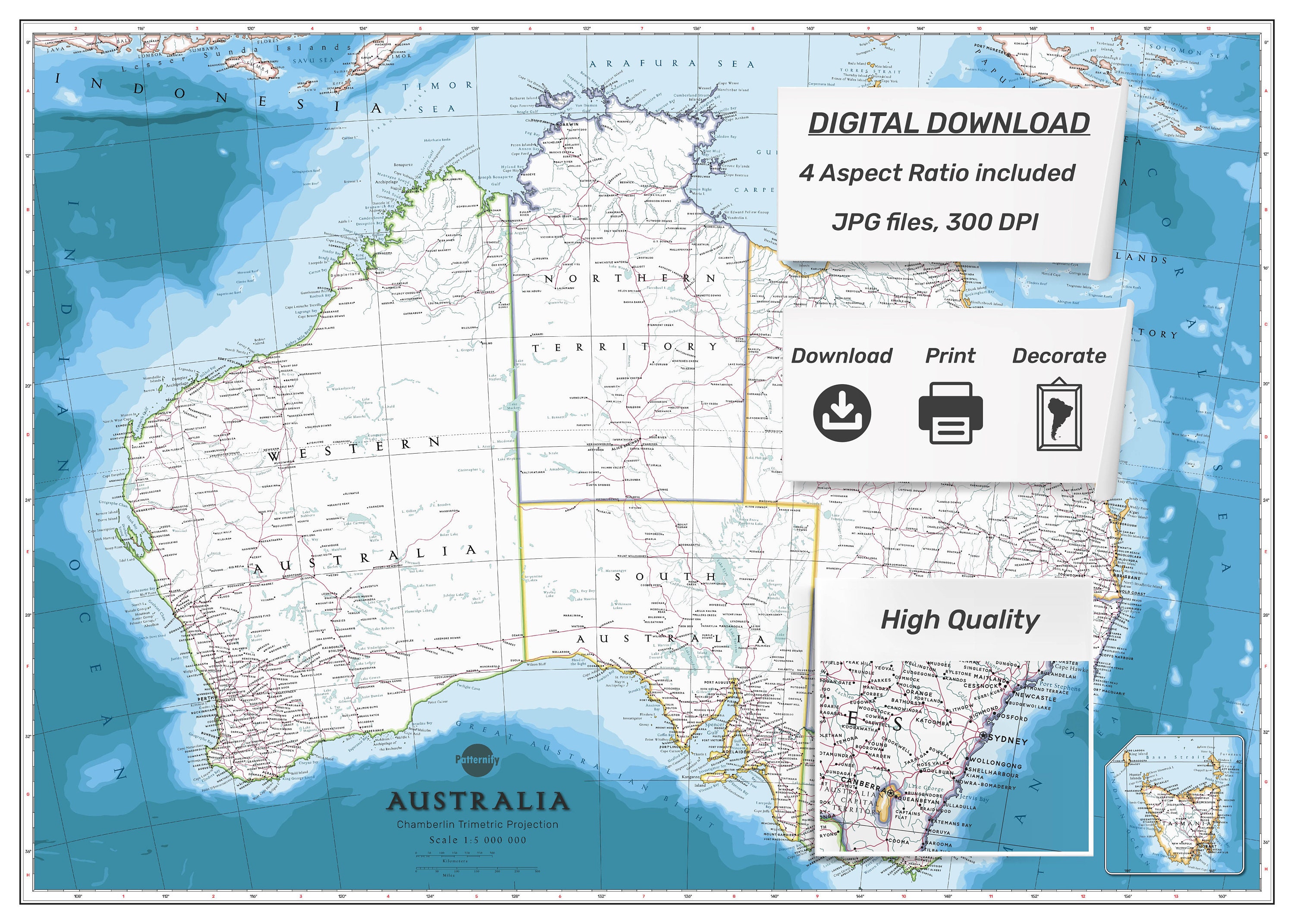 Political Map of Australia. Australia Map Wall Art. PRINTABLE ...