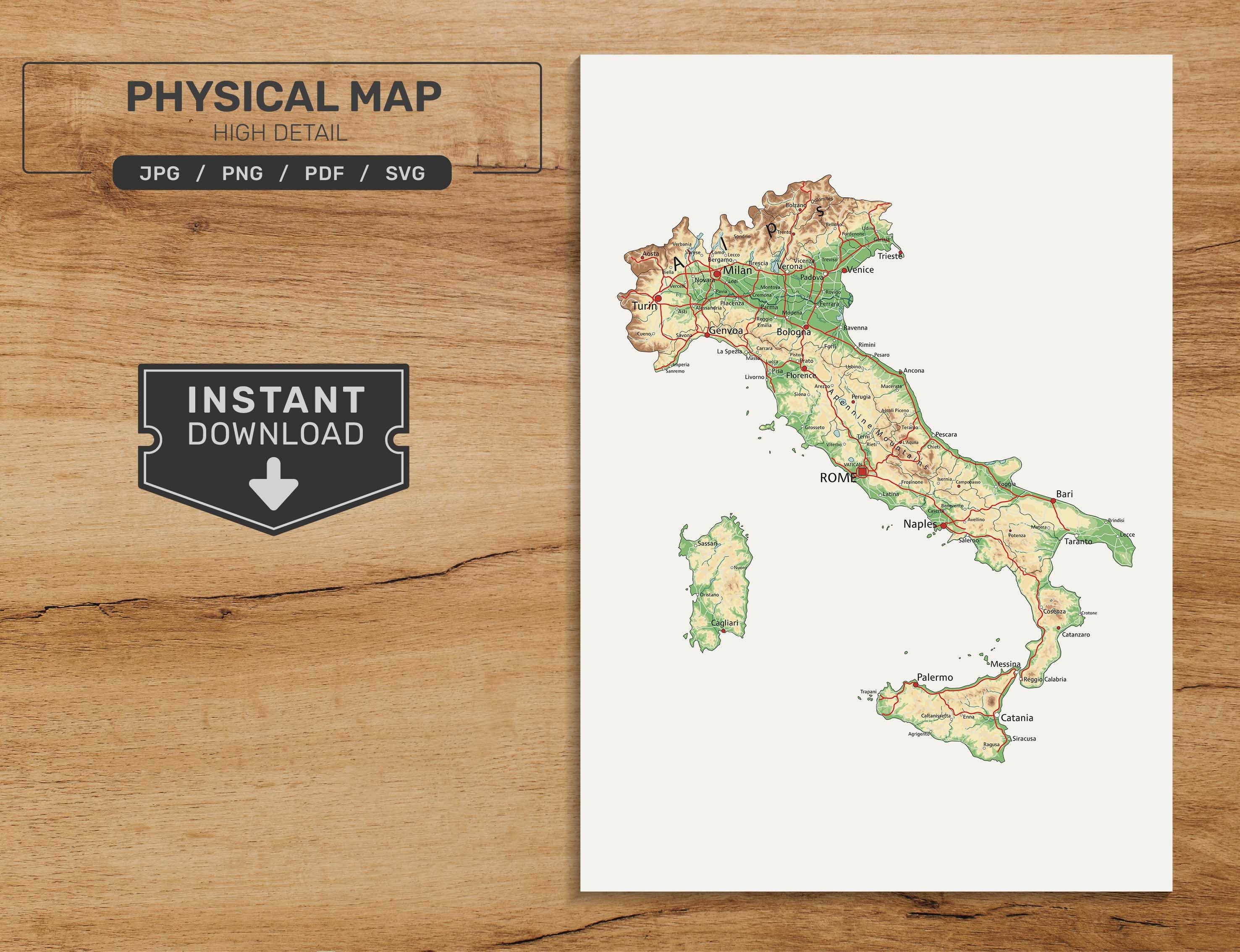 Italy Map Bundle. Printable Italian Map Set. Political, Physical, Blank ...