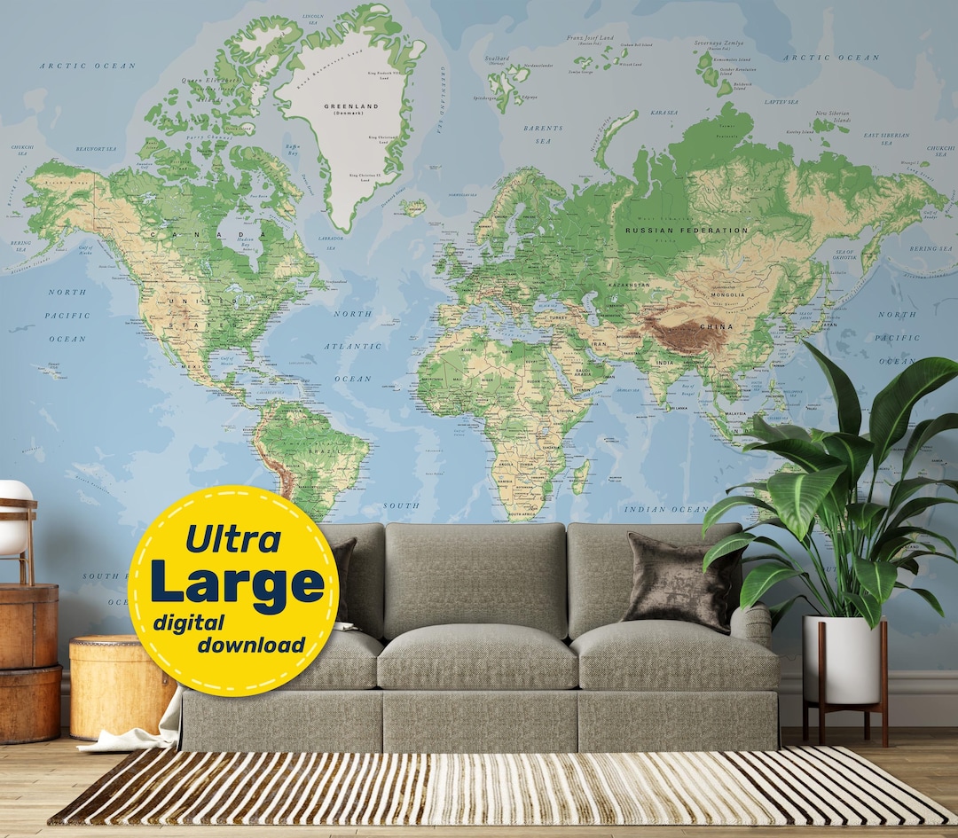 Terrain Map of the World. Detailed Digital World Map. High-resolution ...