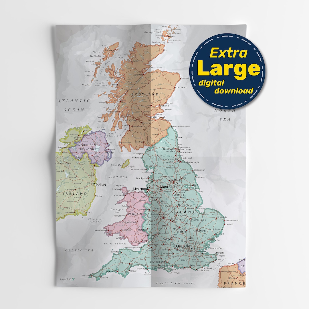 Political Map of Britain. Large Detailed United Kingdom Map Poster With ...