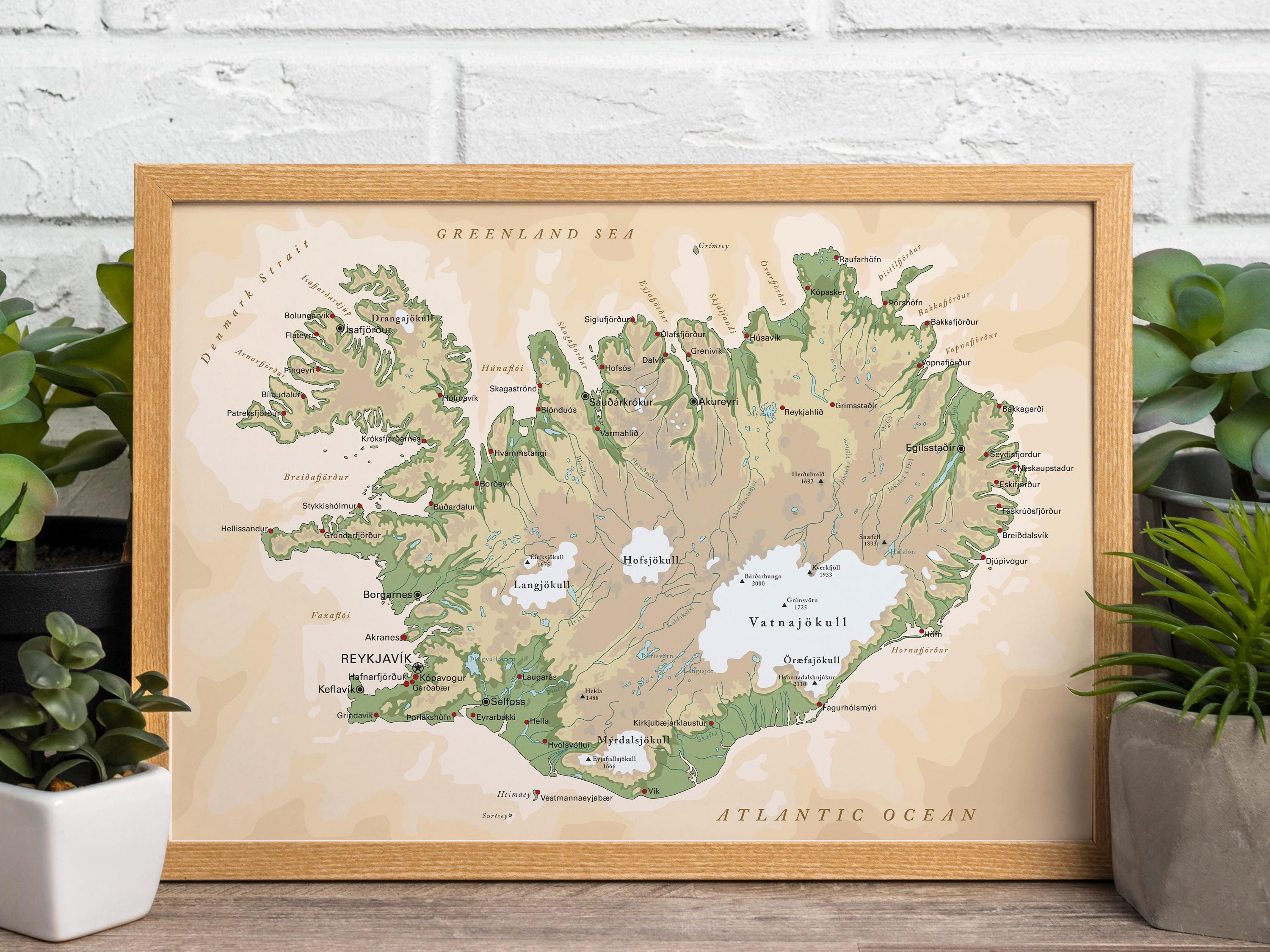 Iceland Vintage Physical Map. Iceland Terrain Vector Map. Educational ...