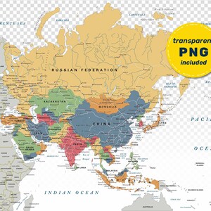Political Map of Asia. Large Printable Asia Map Poster Full Color With ...