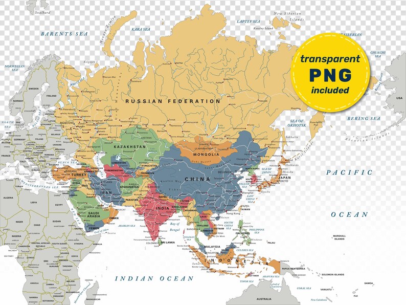 Political Map of Asia. Large Printable Asia Map Poster Full Color With ...