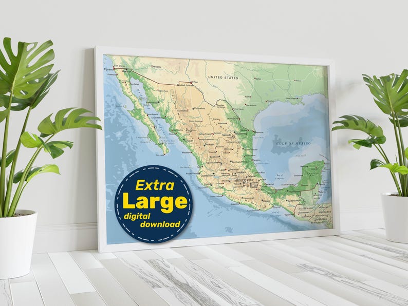 Mexico Detailed Physical Map. Mexican Terrain Vector Map. Educational ...