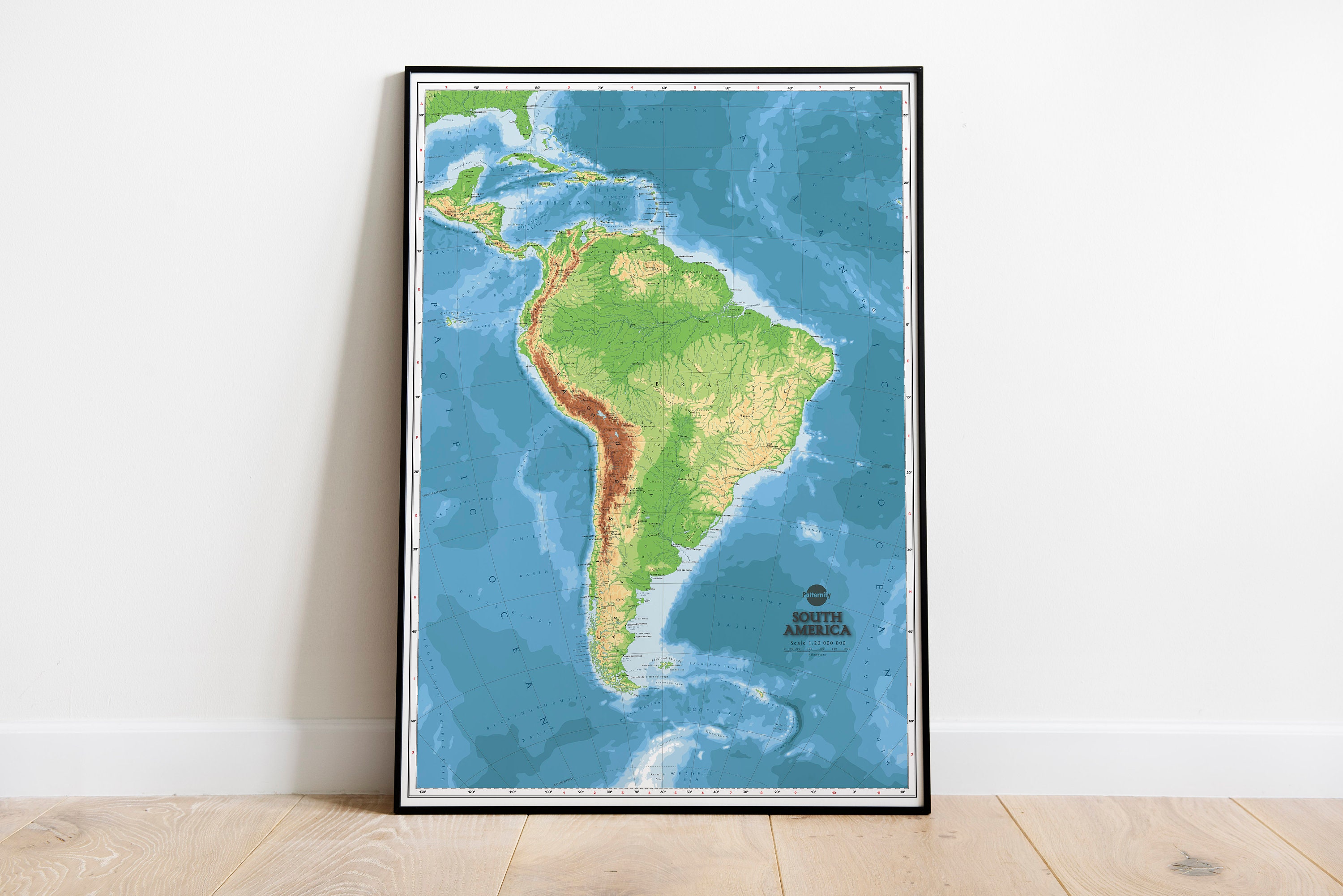 Terrain Map of South America South America Map Poster Giclee Print ...