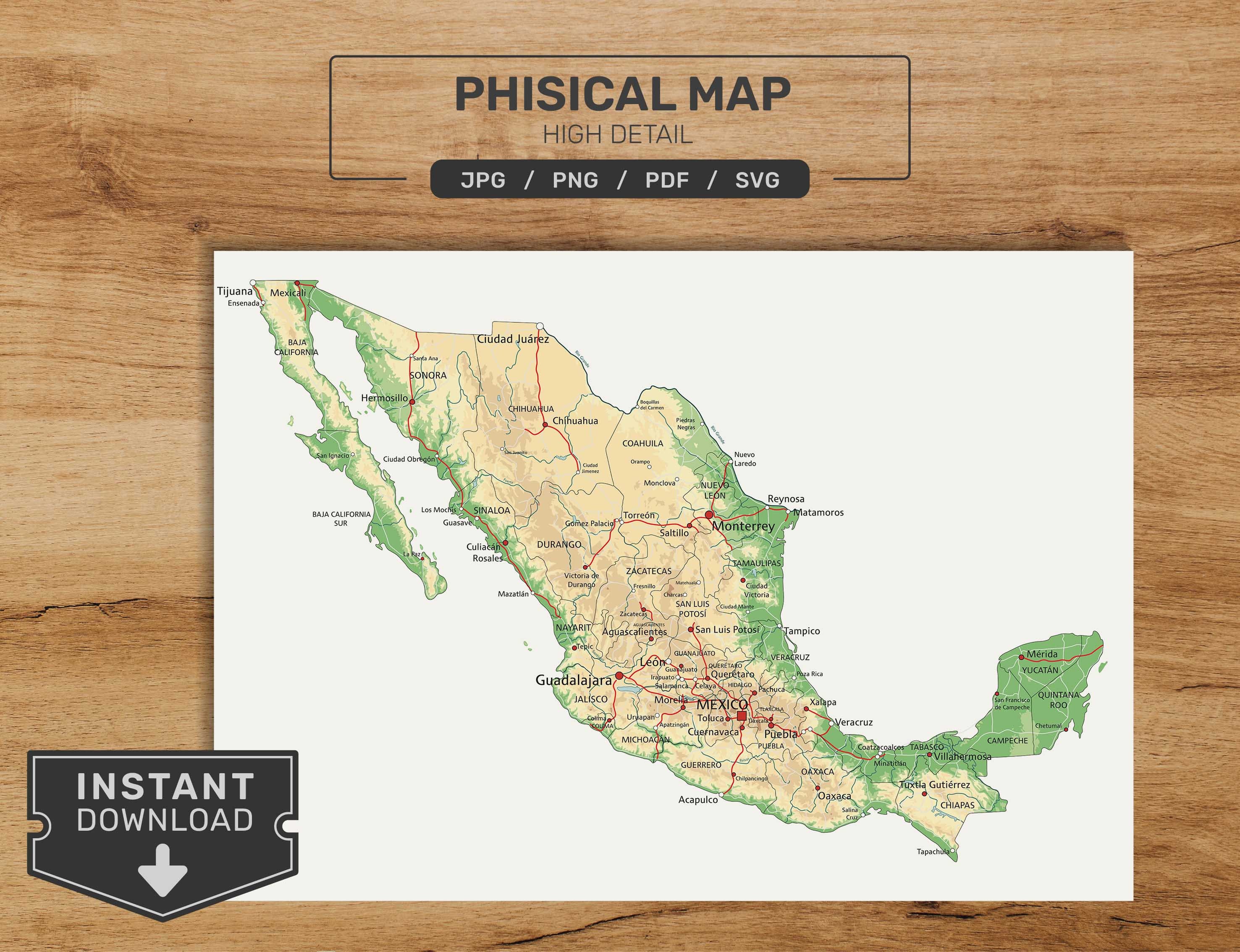 Mexico Map Bundle. Printable Mexican Map Set. Political, Physical ...
