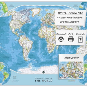 World Map Print Map of the World Wall Art PRINTABLE Detailed World Map ...