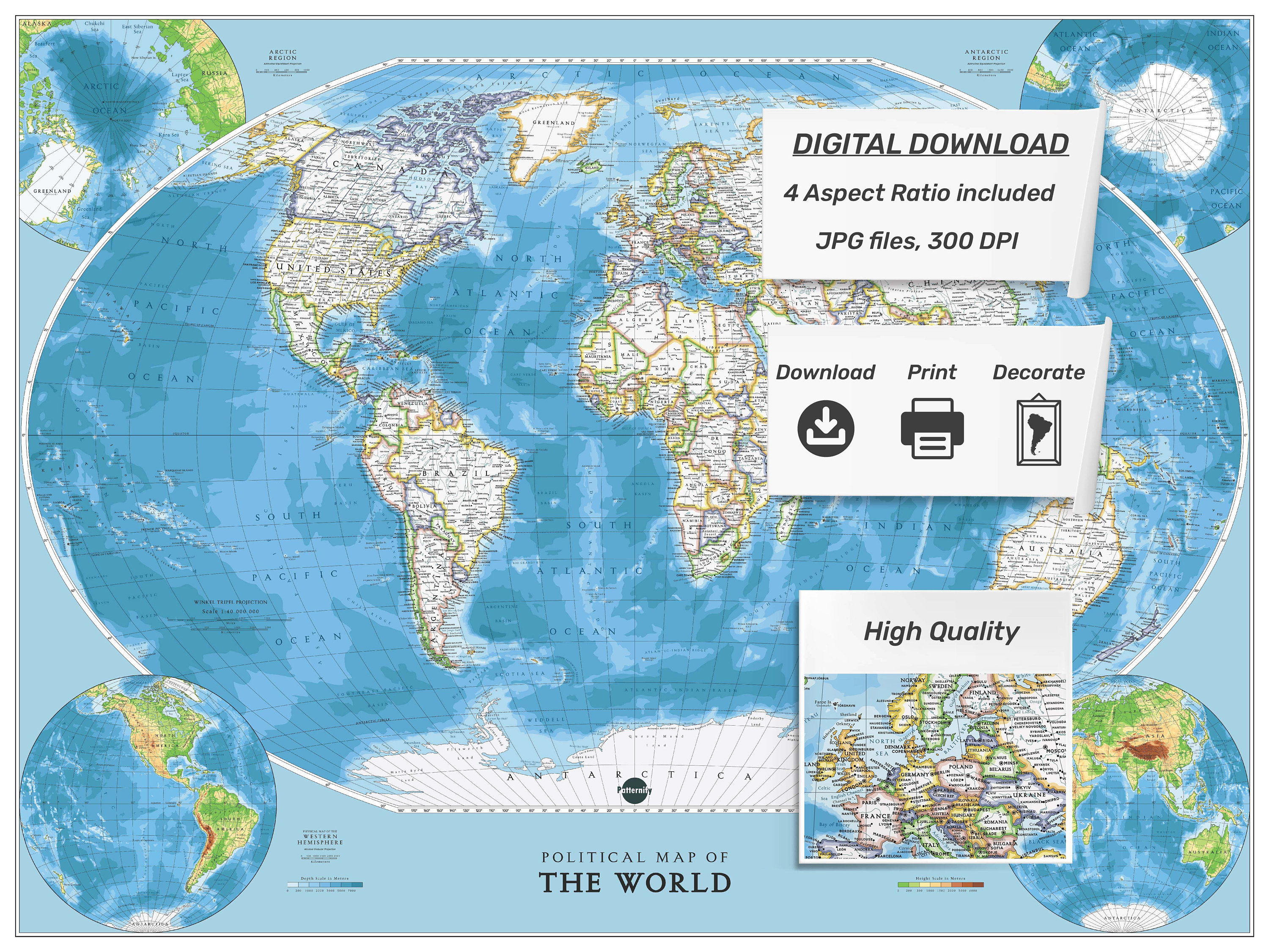 World Map Print Map of the World Wall Art PRINTABLE Detailed World Map ...