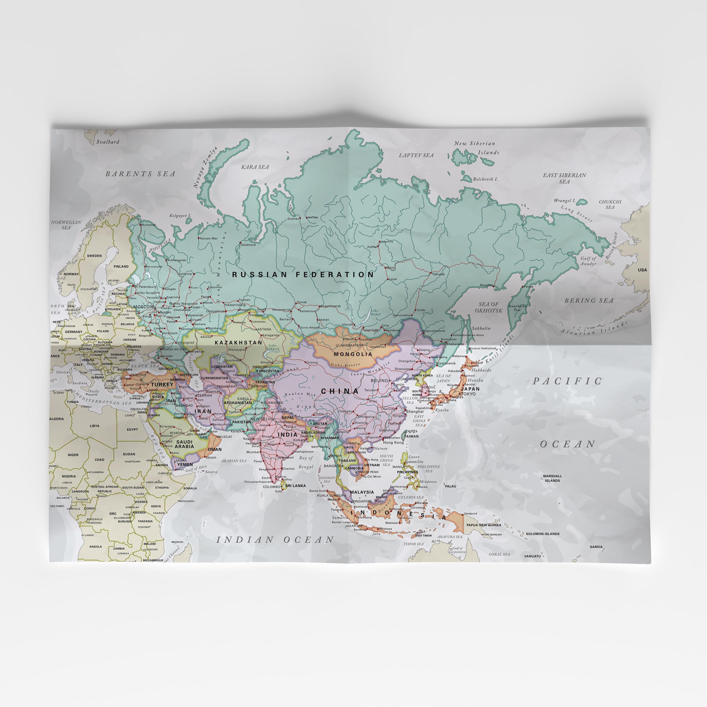 Political Map of Asia. Large Printable Asia Map Poster Full Color With ...