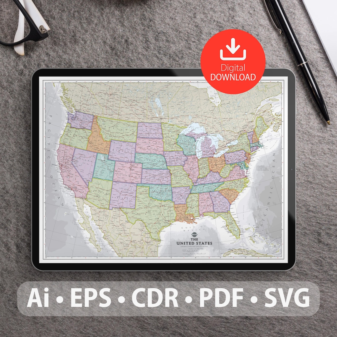 USA Vector Map. Svg, Ai, Eps, Cdr and Pdf Files Included. Scalable ...