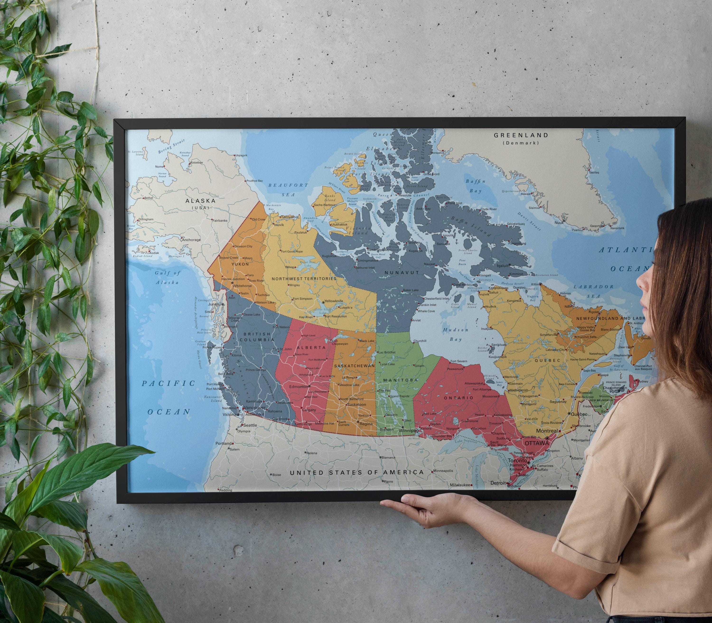 Canada Political Map. Large Detailed Canadian Map Poster With Cities ...